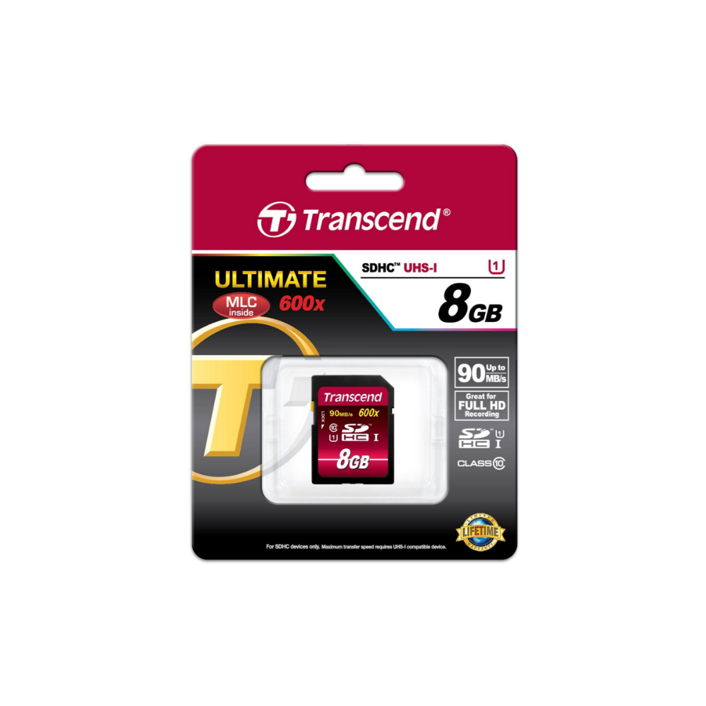Thẻ nhớ SD card 8 GB Transcend’s Ultimate 600x SDHC Class 10 UHS-I ...